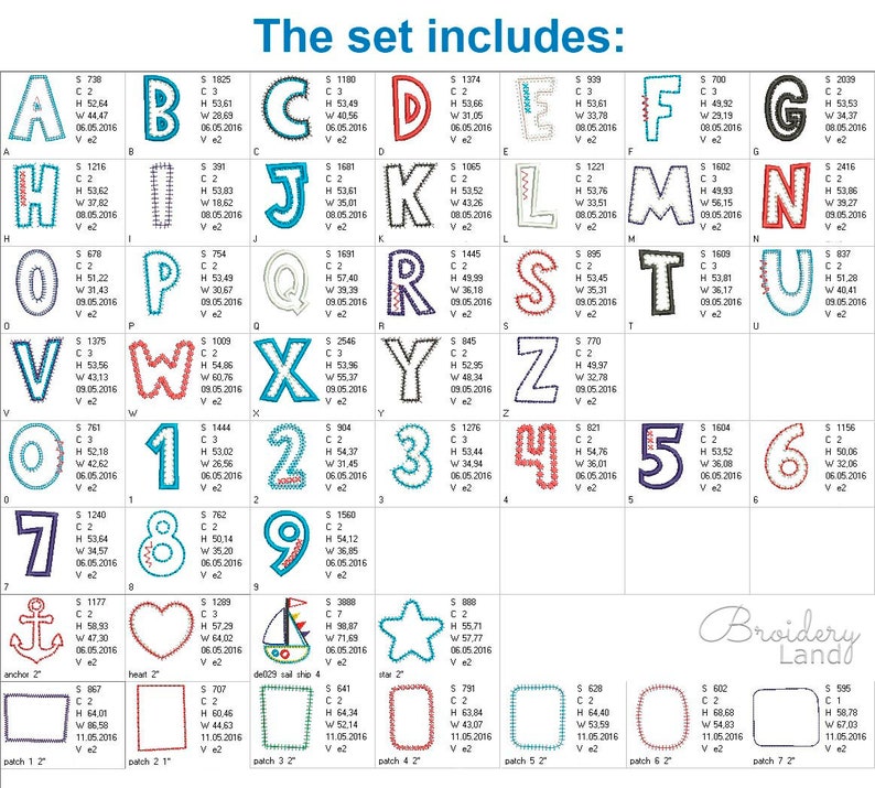 Applique Embroidery Alphabet Summer Time With Hand Stitch Outlines Font ...