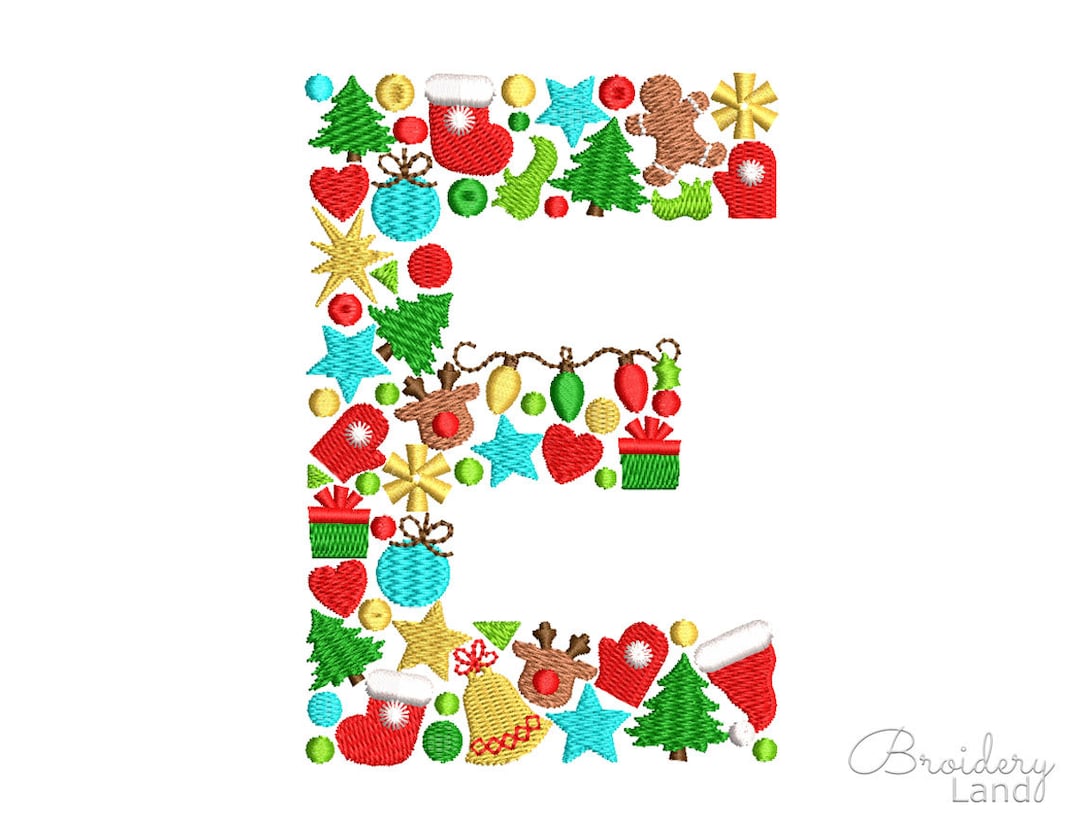 Christmas Letter E Machine Embroidery Design New Year Monogram 4 Sizes ...