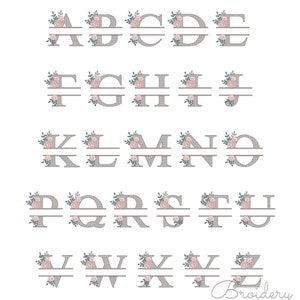 A-Z Split Flower Beautiful Monogram Machine Embroidery Alphabet Motif ...