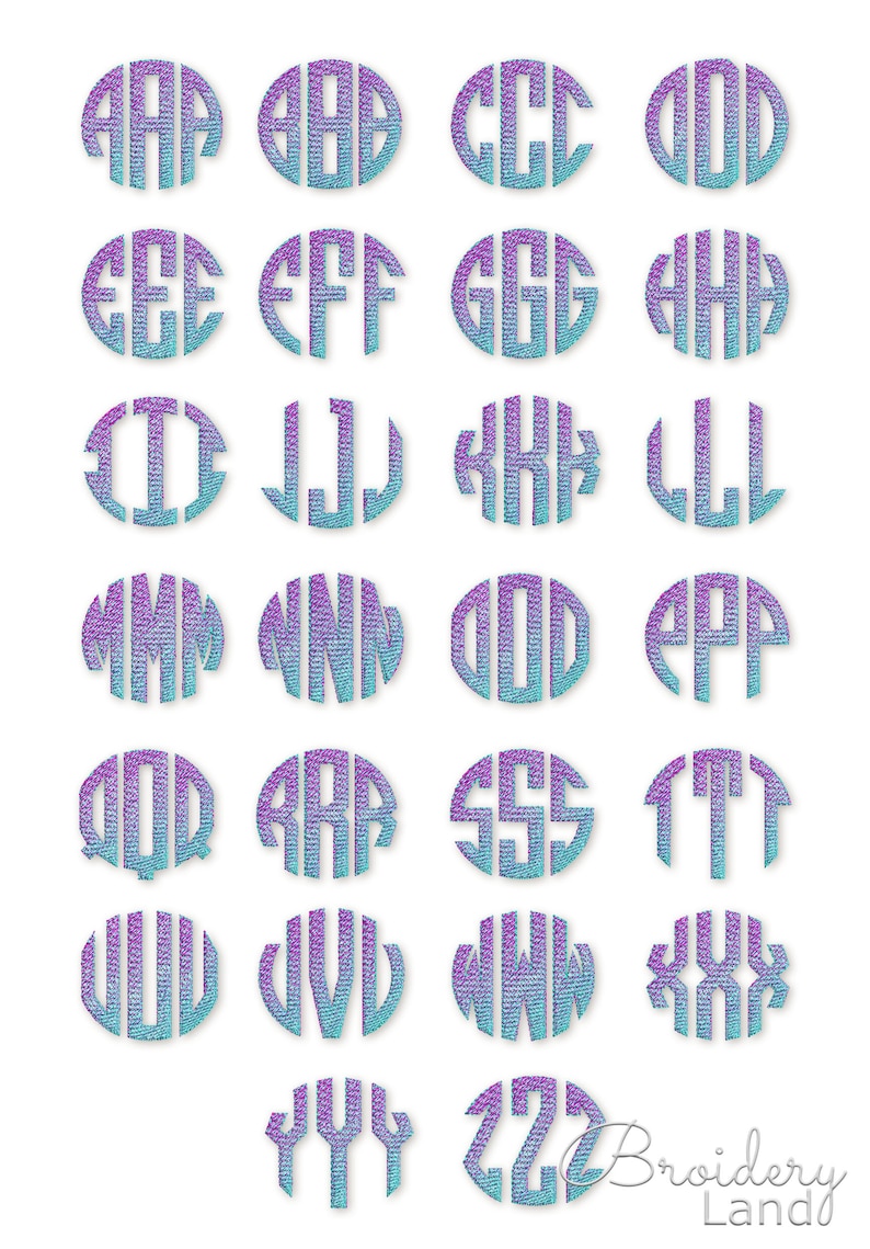 Circle Gradient Monogram Machine Embroidery Font Ombre - Etsy