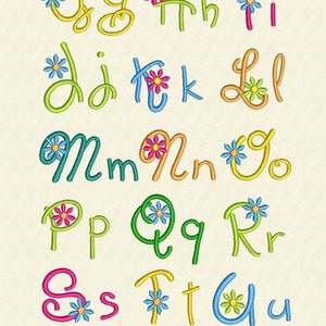 Flower Satin Machine Embroidery Font Whimsical Alphabet 3 Sizes 1.5", 2 ...