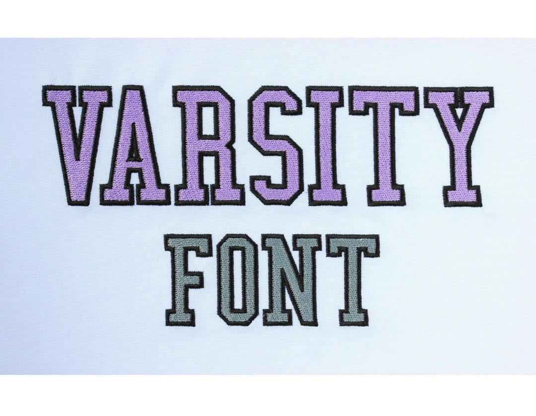 Narrow Varsity Font Machine Filled Embroidery Alphabet With Outline ...