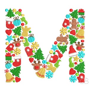 Christmas Letter M Machine Embroidery Design New Year Monogram 4 Sizes ...