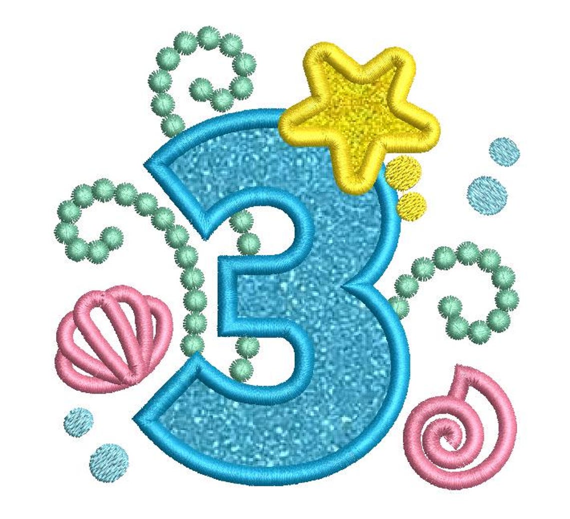 Mermaid Number 3 Applique Machine Embroidery Design Monogram for Girls ...