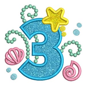 Mermaid Number 3 Applique Machine Embroidery Design Monogram for Girls ...