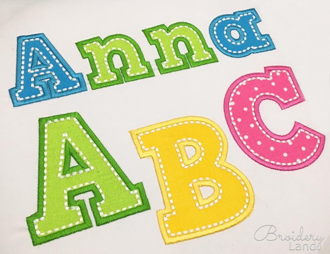 Applique Embroidery Font With Hand Stitch Outlines Alphabet - Etsy