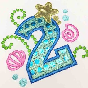 Mermaid Number 2 Applique Machine Embroidery Design Monogram for Girls ...
