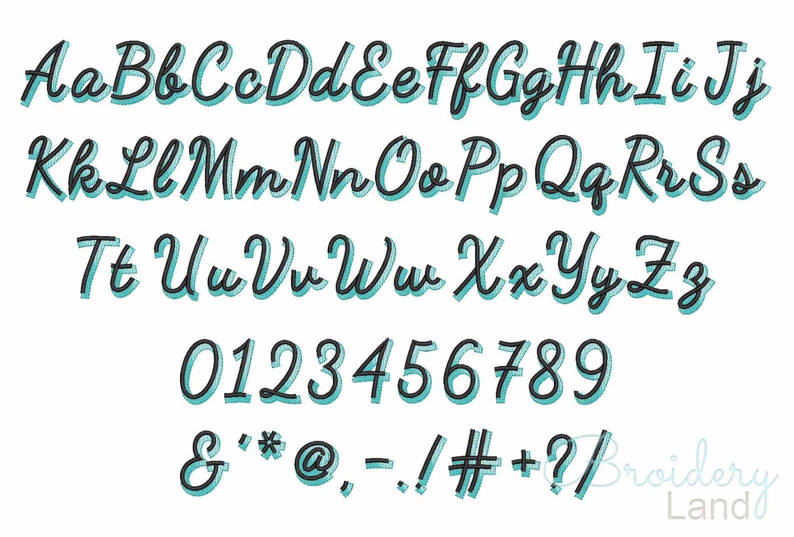 Handwritten Script Shadow Font Fill Stitch Two Colour Alphabet Letters ...
