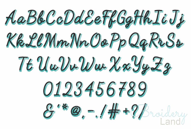 Handwritten Script Shadow Font Fill Stitch Two Colour Alphabet Letters ...