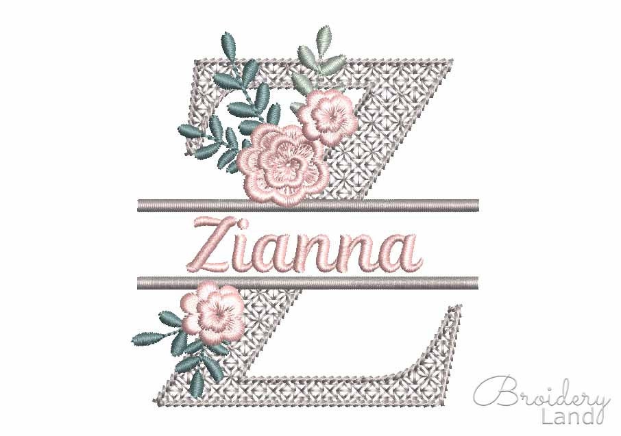 Letter Z Split Flower Beautiful Monogram Machine Embroidery Design 4 ...