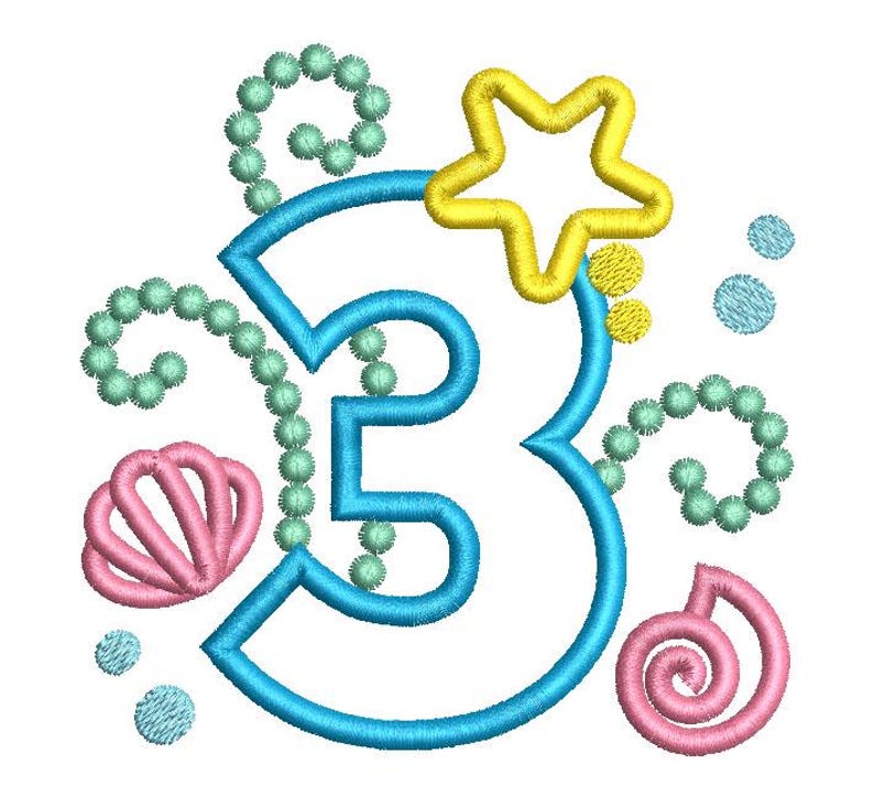 Mermaid Number 3 Applique Machine Embroidery Design Monogram for Girls ...