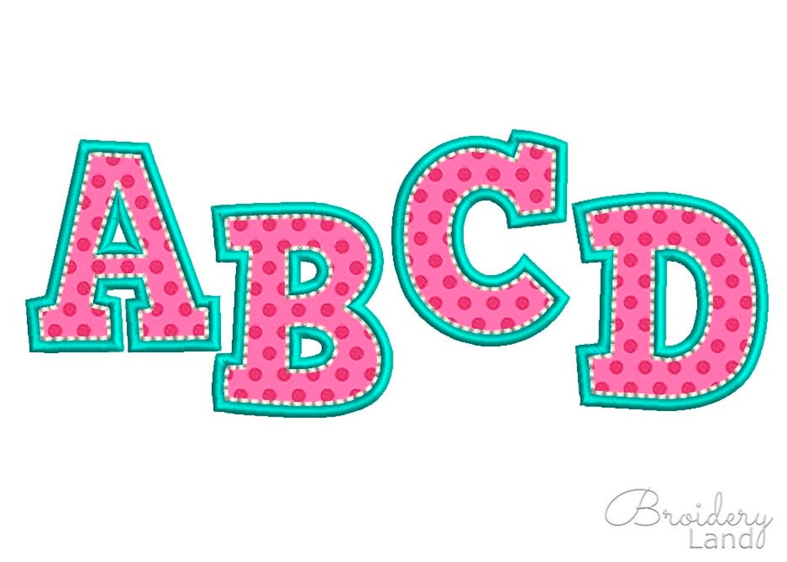 Applique Embroidery Font With Hand Stitch Outlines Alphabet - Etsy