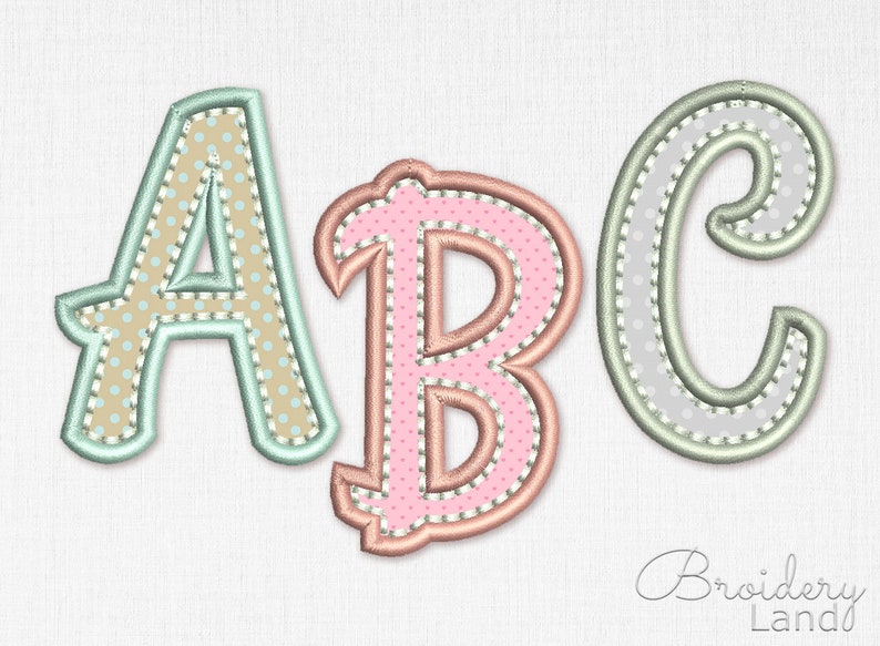 Applique Embroidery Font With Hand Stitch Outlines Alphabet for Kids 4 ...