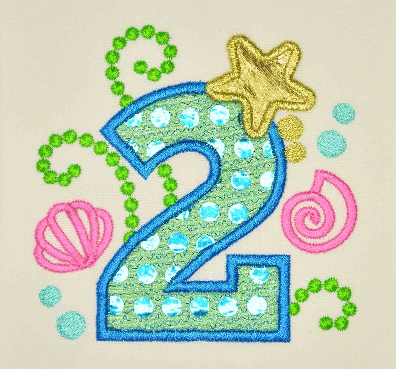 Mermaid Number 2 Applique Machine Embroidery Design Monogram for Girls ...