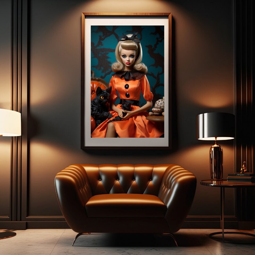 Velvet Cats , Vintage Doll Art, Halloween Decor, Black Dress Dolls ...