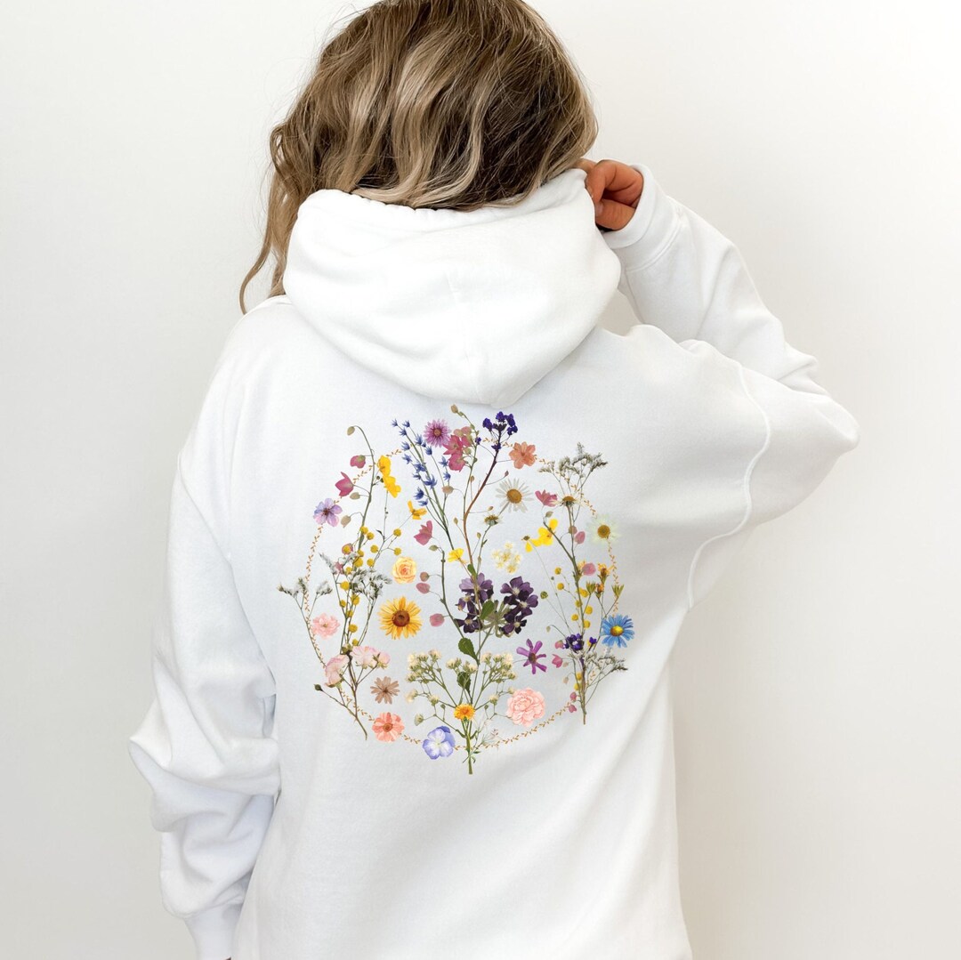 Boho Wildflowers Cottagecore Hooded Sweatshirt, Pressed Flowers Hoodie ...