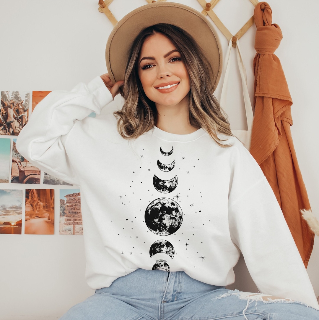 Moon Phases Sweatshirt, Mystical Moon Phase Sweater, Celestial Pullover ...