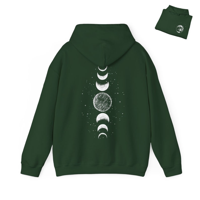Moon Phases Hoodie, Mystical Moon Phase Hooded Sweatshirt, Front & Back ...