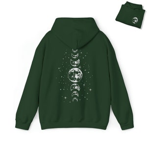 Moon Phases Hoodie, Mystical Moon Phase Hooded Sweatshirt, Front & Back ...