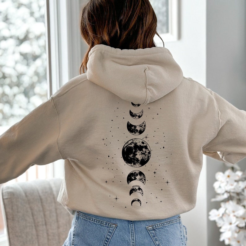 Moon Phases Hoodie, Mystical Moon Phase Hooded Sweatshirt, Celestial Sweater, Moon Hoody ...