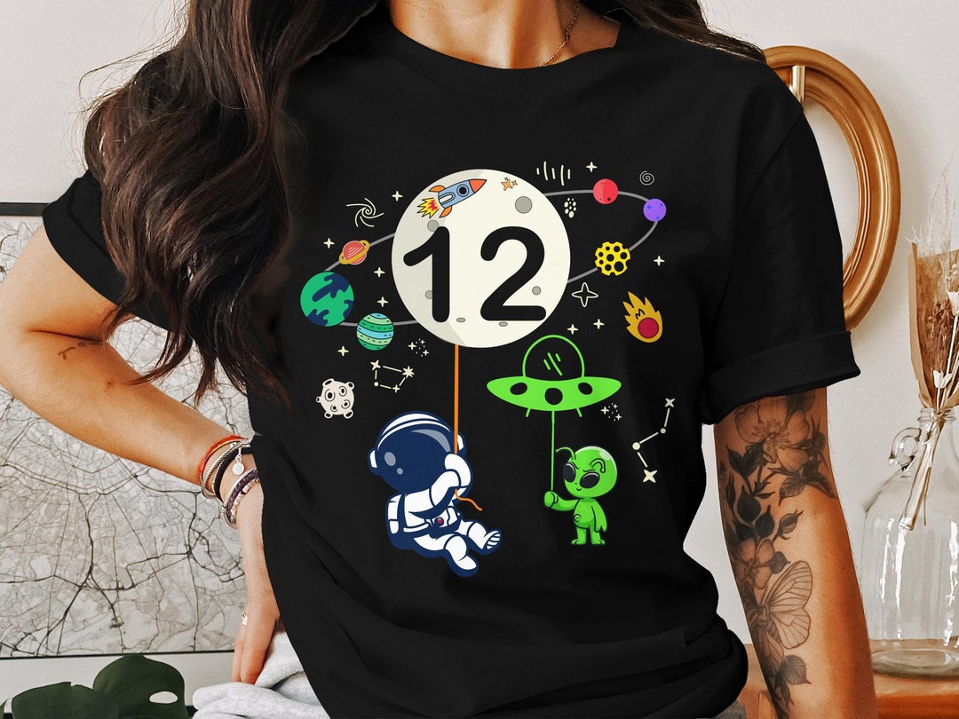 Astronaut and Alien Kids T-shirt, Space Themed Birthday Tee, Boys Girls ...