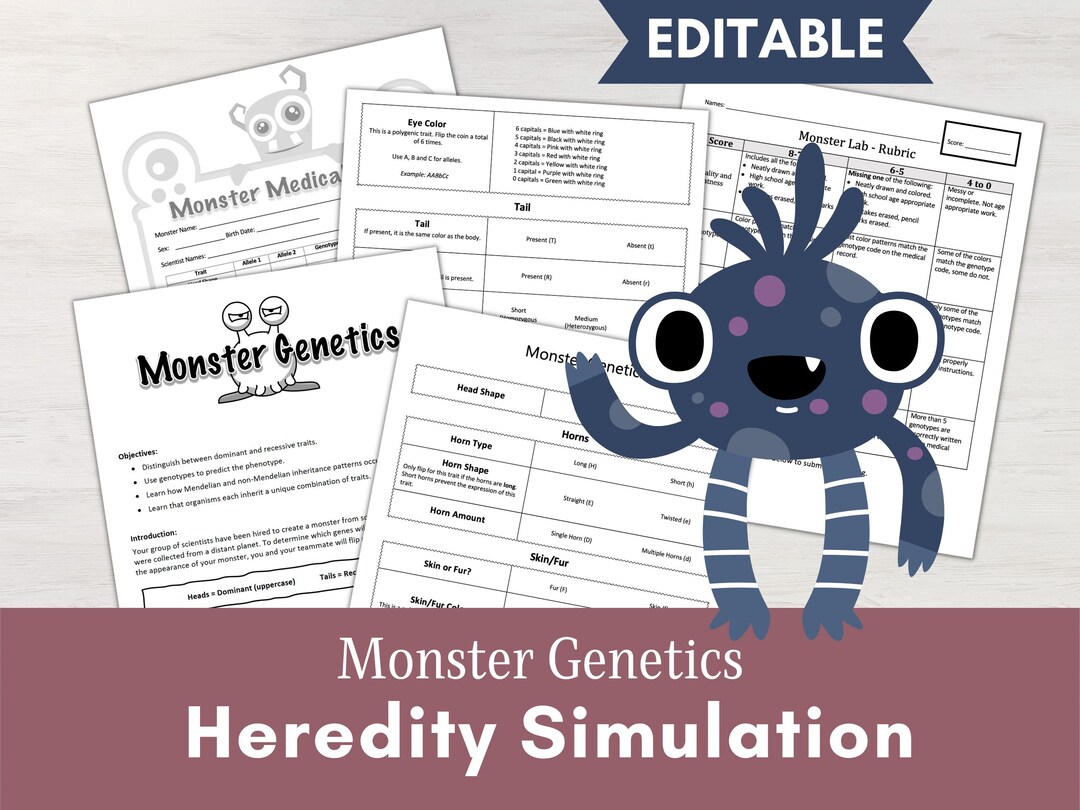 Genetics Activity on Inheritance | Make a Monster Baby Heredity ...