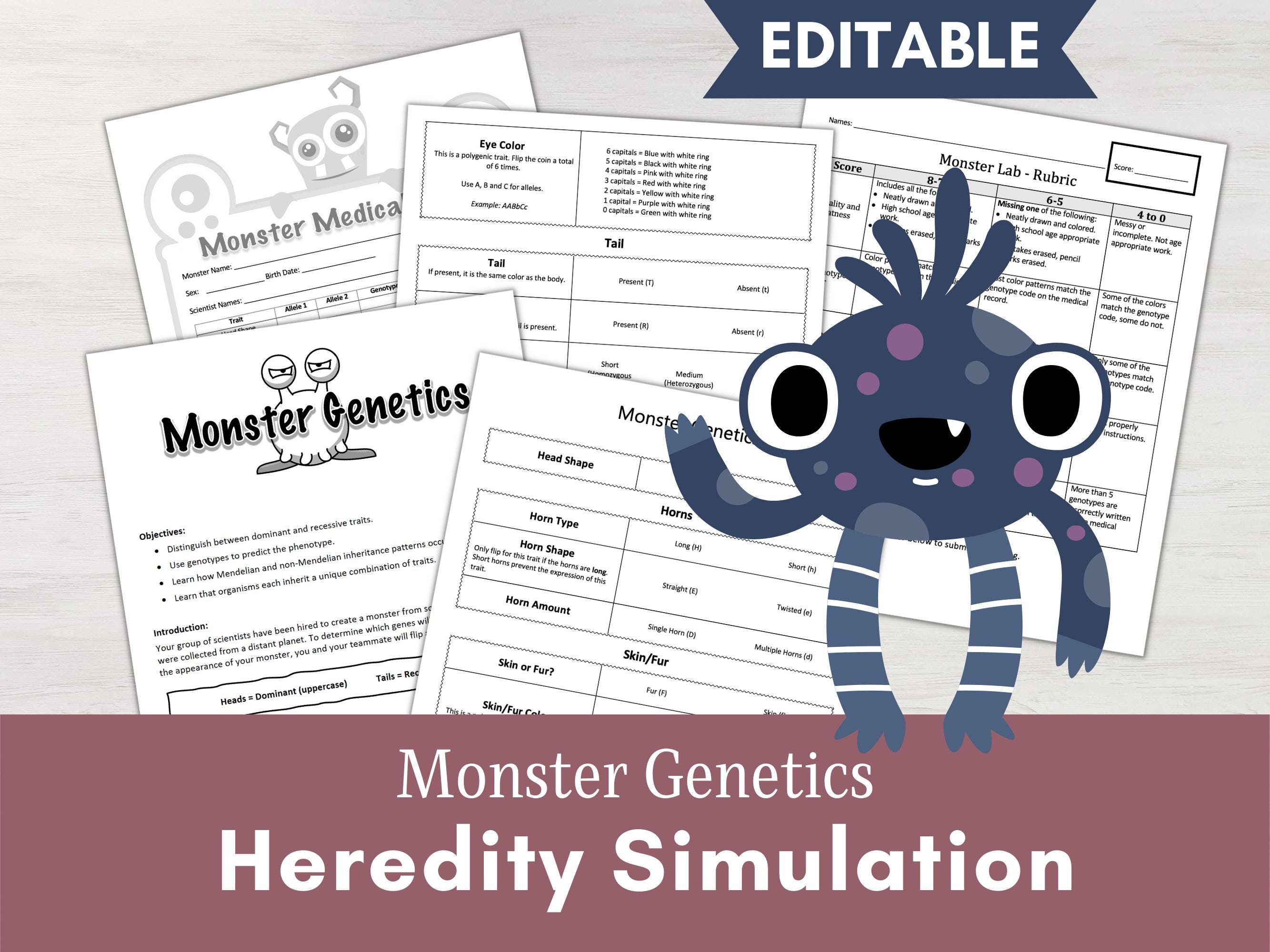 Genetics Activity on Inheritance | Make a Monster Baby Heredity ...