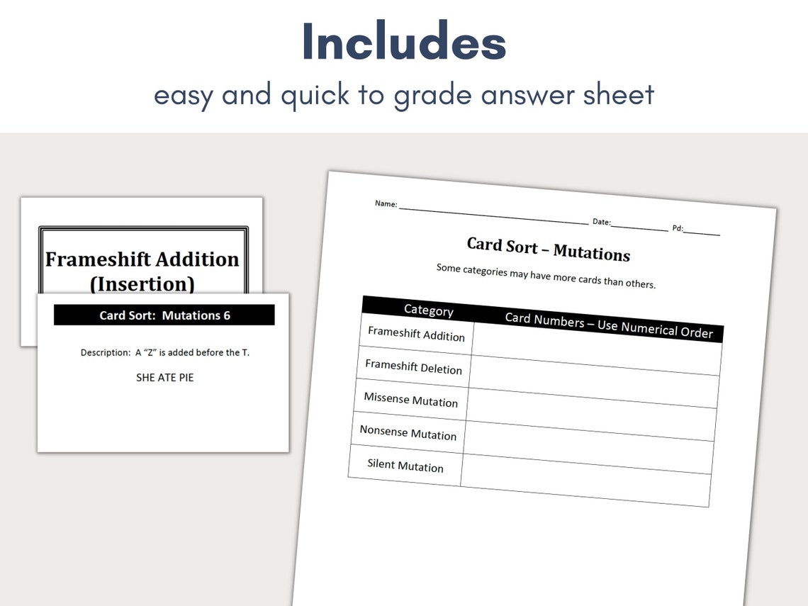 Genetic Mutations Card Sorting Activity | Easy Prep Borderless Printing ...