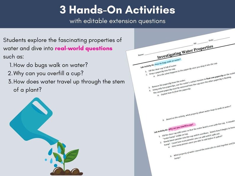 Water Properties Lab | Biology Inquiry Activity| Middle and High School ...