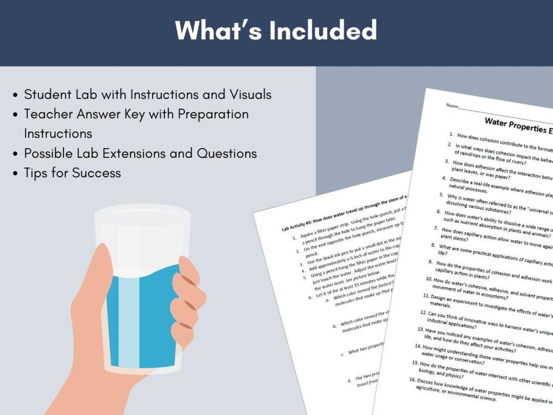 Water Properties Lab | Biology Inquiry Activity| Middle and High School ...