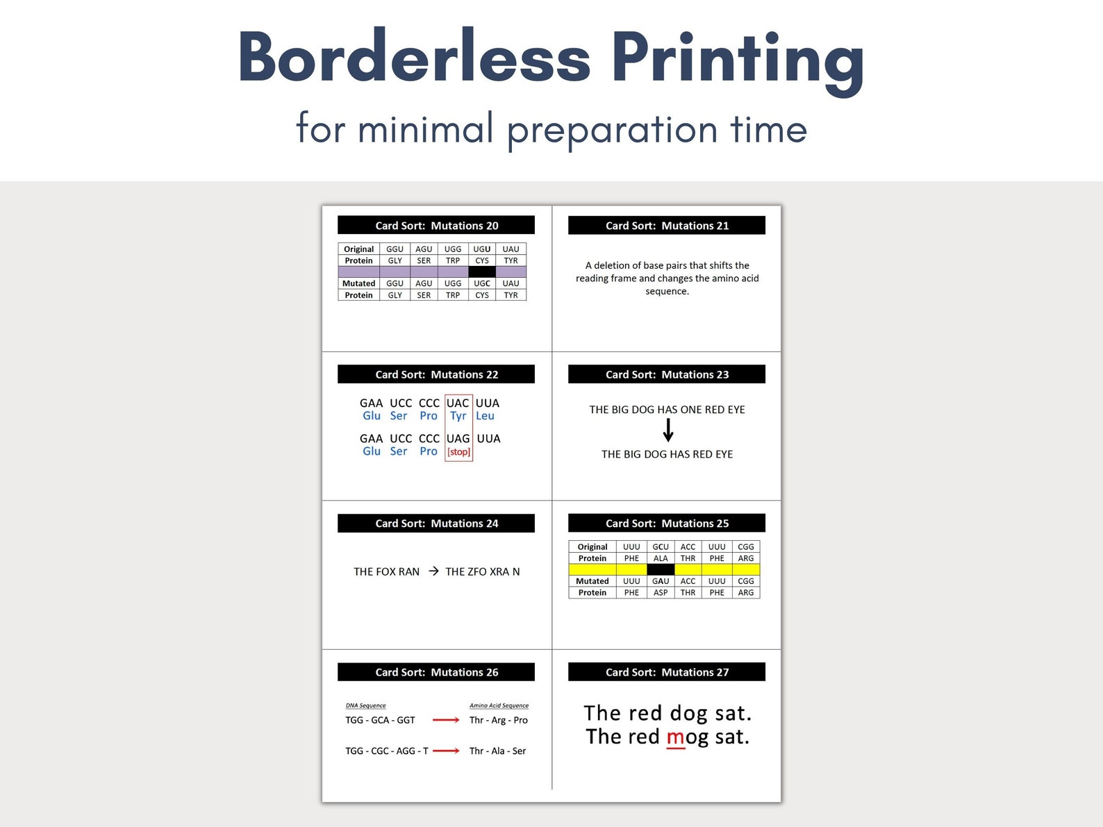Genetic Mutations Card Sorting Activity | Easy Prep Borderless Printing ...