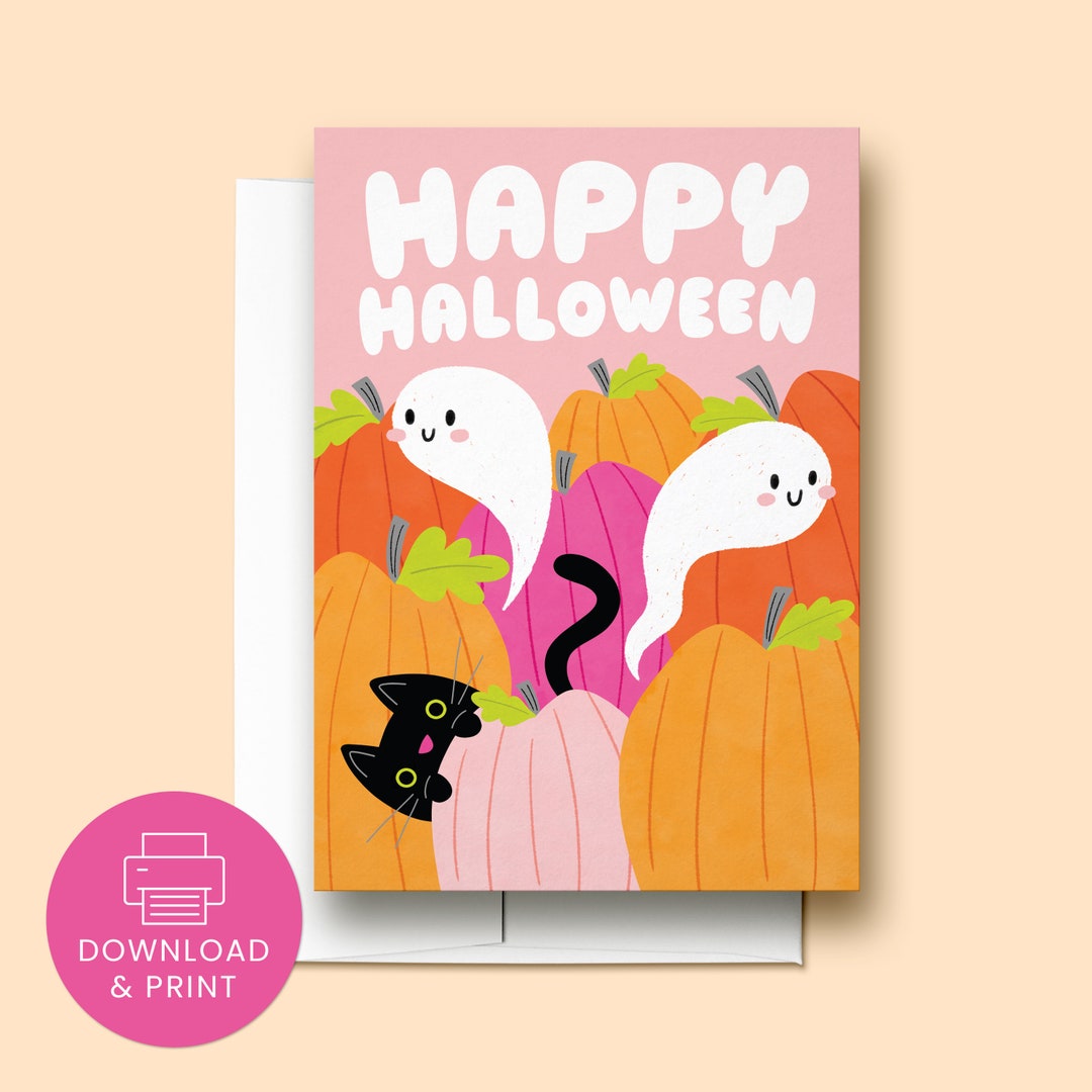 Printable Halloween Card, Happy Halloween Card Printable, Cute Ghost ...