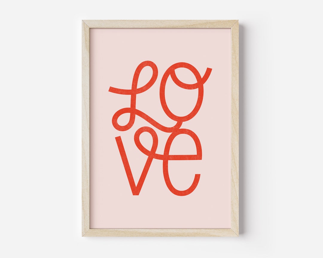 Love Wall Art Printable, Love Wall Art Digital Download, Red & Pink ...