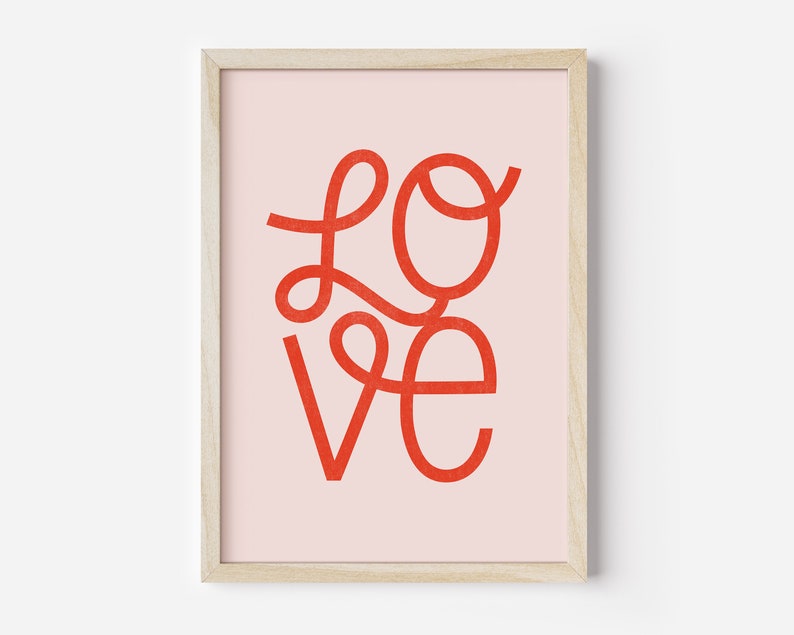 Love Wall Art Printable, Love Wall Art Digital Download, Red & Pink ...