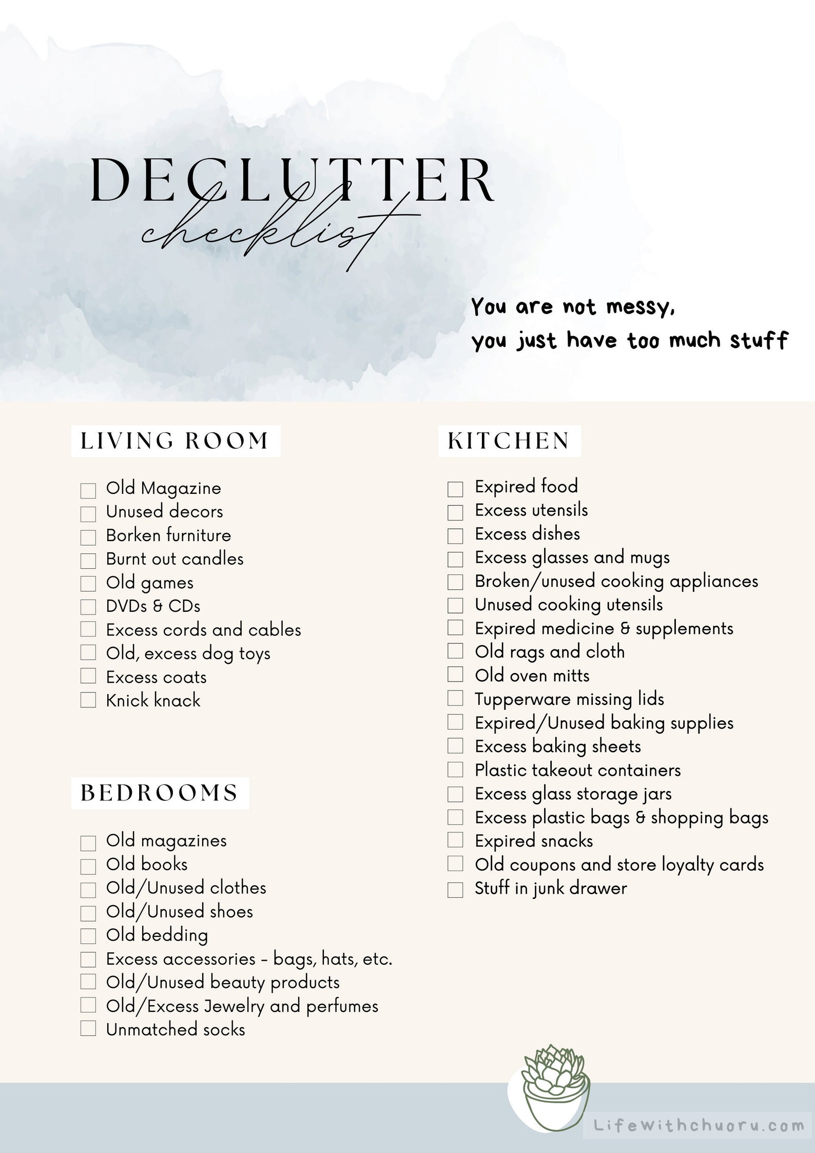 Home Declutter Checklist Printable PDF Minimalism Decluttering ...