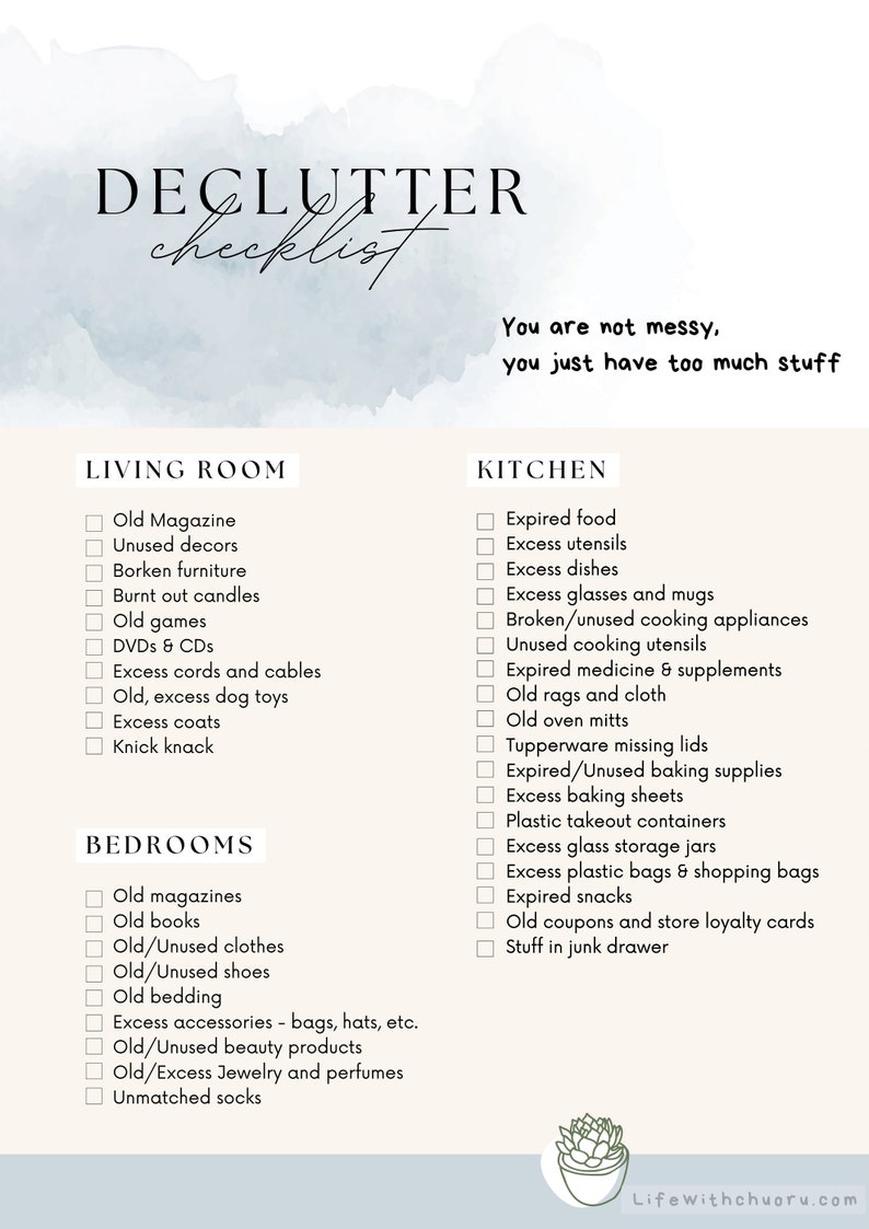Home Declutter Checklist Printable PDF Minimalism Decluttering ...