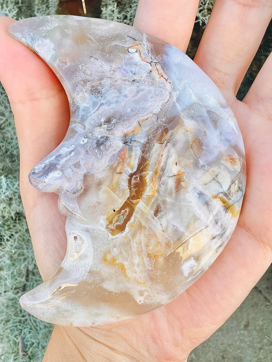 Flower Agate Moon With Face - Etsy