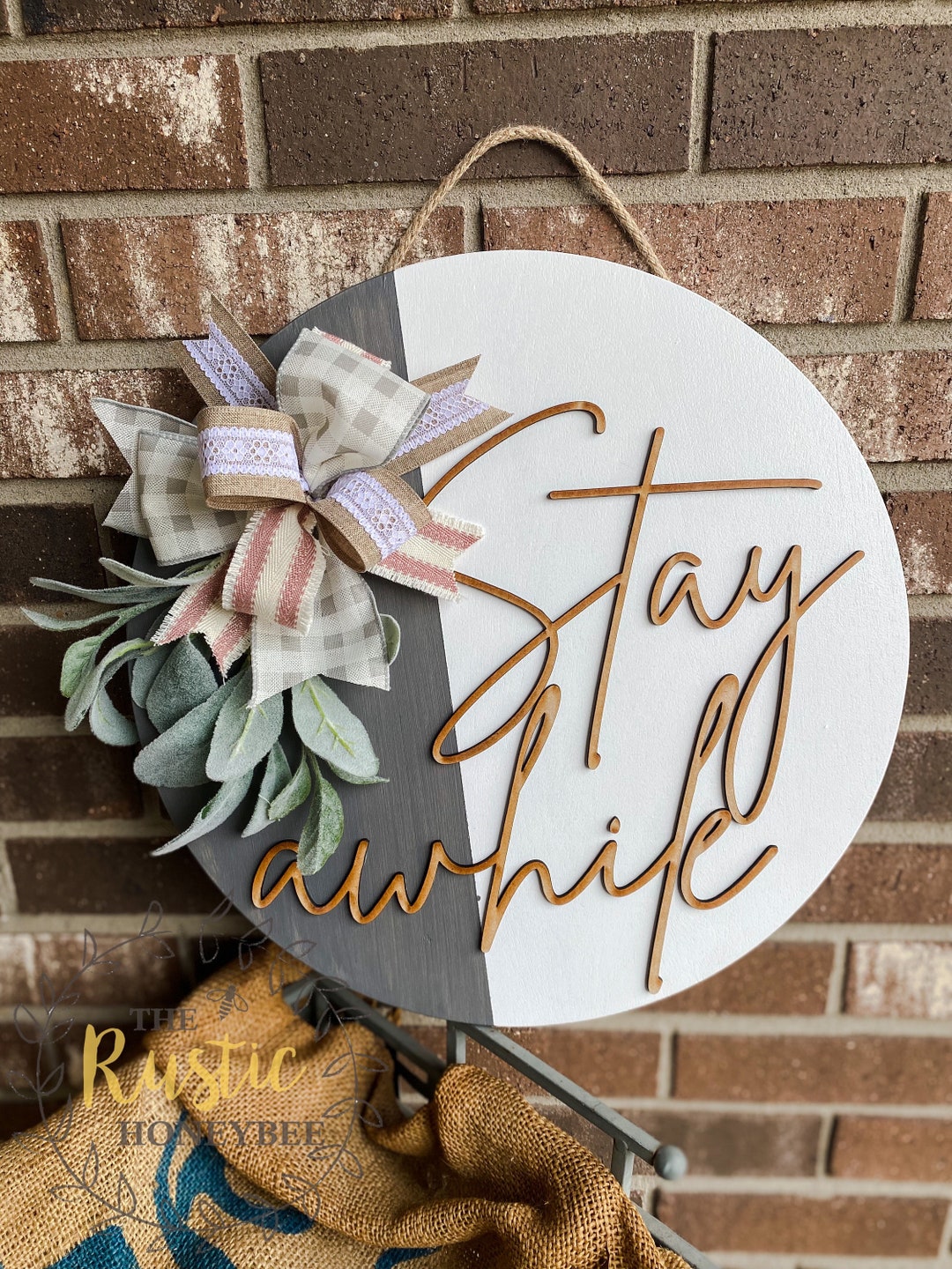 Front Door Decor Stay Awhile Everyday Door Hanger 3d Door Hanger - Etsy