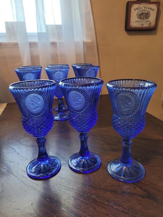 Vintage Avon Cobalt Blue Glass Goblets and Fostoria Pitcher VAG-10 - Etsy