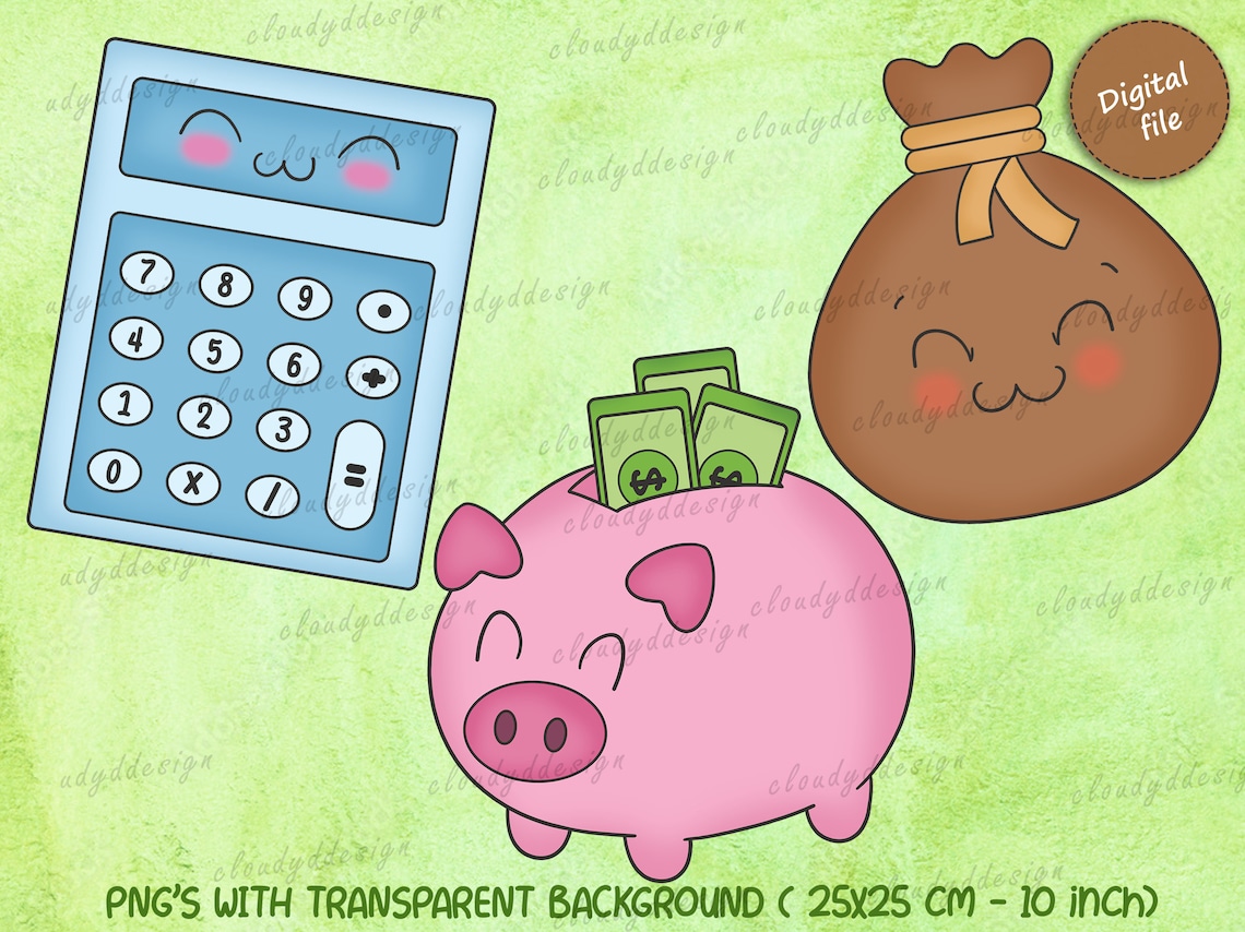 Cute Money Clipart Set ,PNG , COMMERCIAL USE, Money Tracker Clipart ...