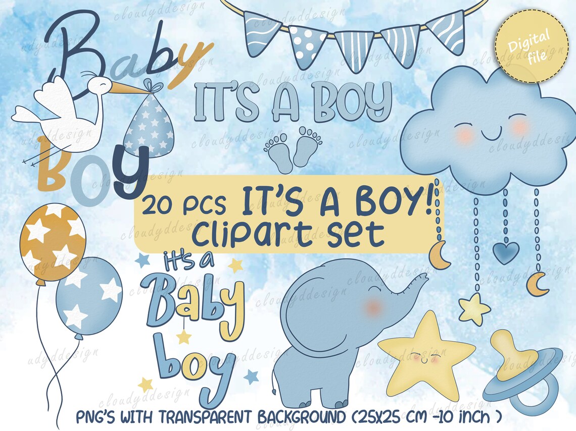 Baby Boy Clipart, PNG ,COMMERCIAL USE, Its a Boy, Baby Shower, Baby Boy ...