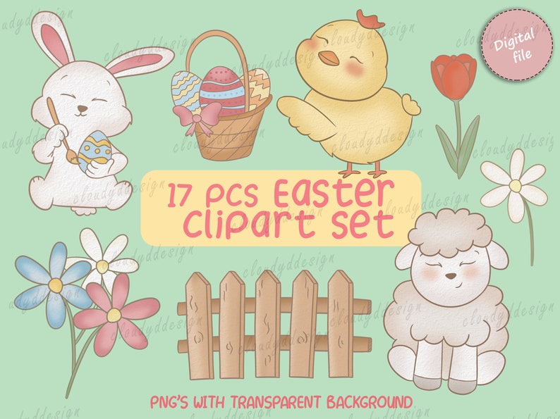 Easter Clipart Set ,PNG , COMMERCIAL USE Hand Drawn Digital Clipart ...