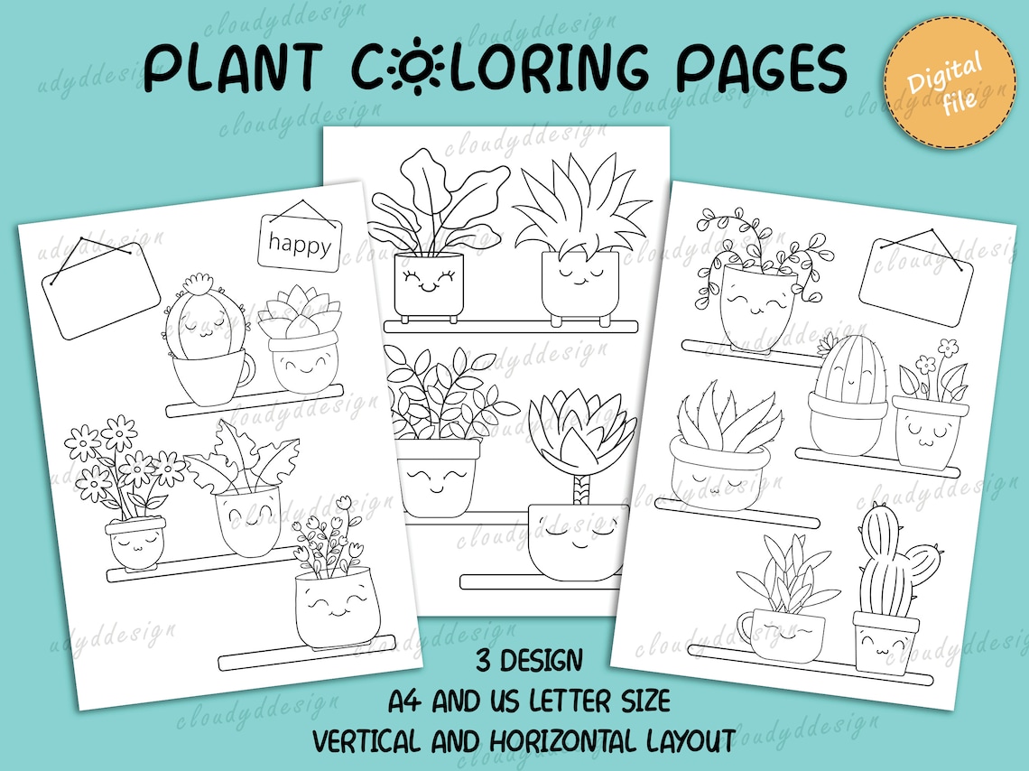 Kids Coloring Pages Printable Png, Cute Kawaii Plants Coloring for Kids ...