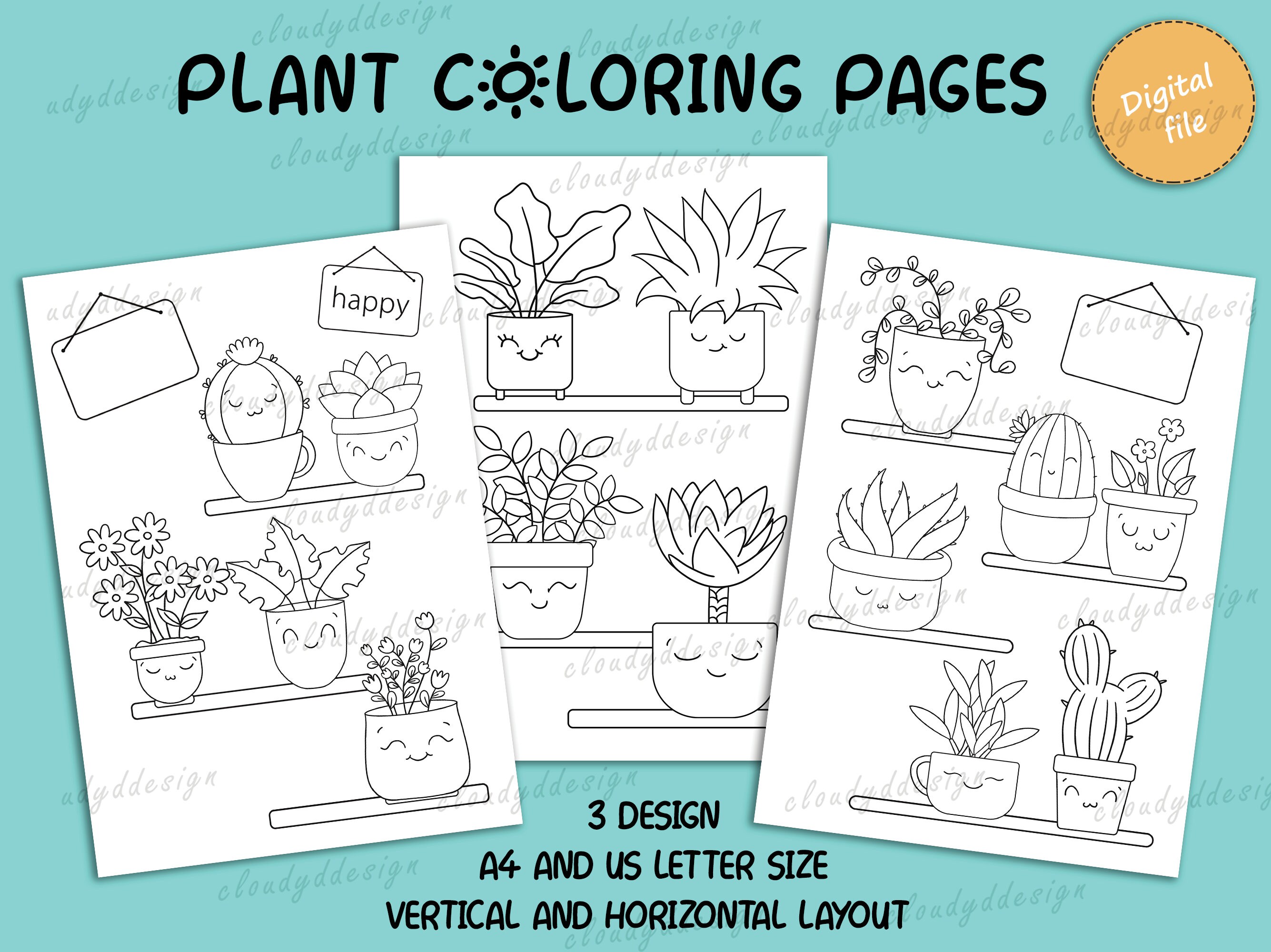 Kids Coloring Pages Printable Png, Cute Kawaii Plants Coloring for Kids ...