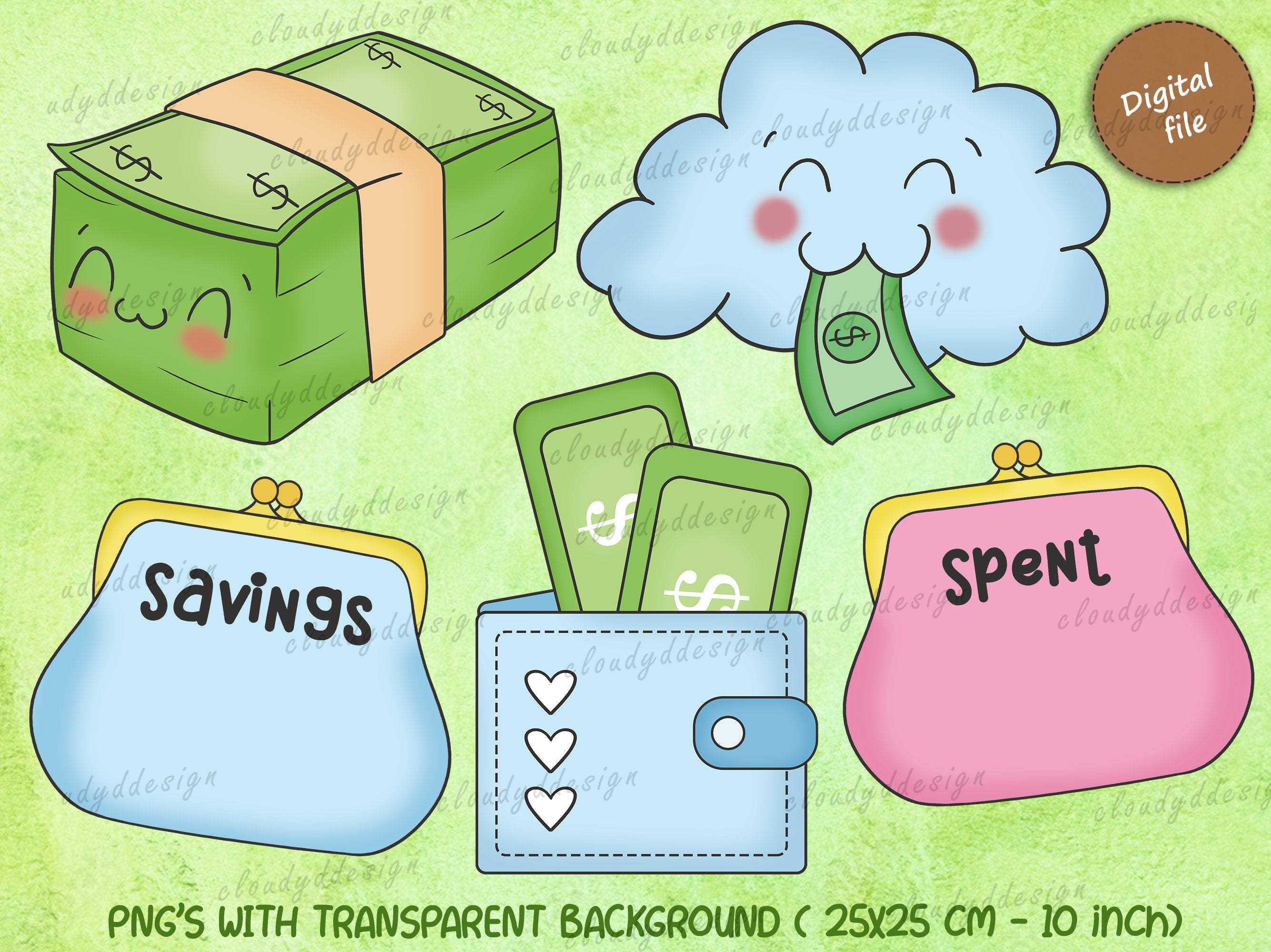 Cute Money Clipart Set ,PNG , COMMERCIAL USE, Money Tracker Clipart ...
