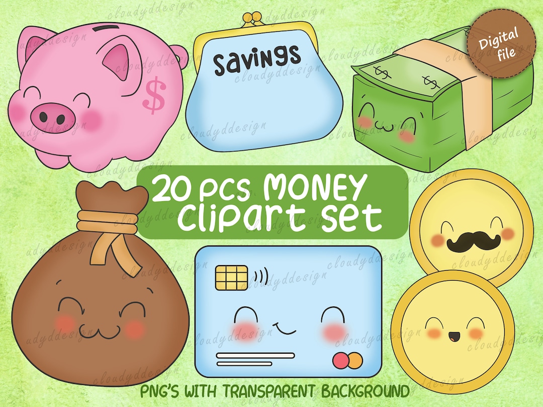 Cute Money Clipart Set ,PNG , COMMERCIAL USE, Money Tracker Clipart ...