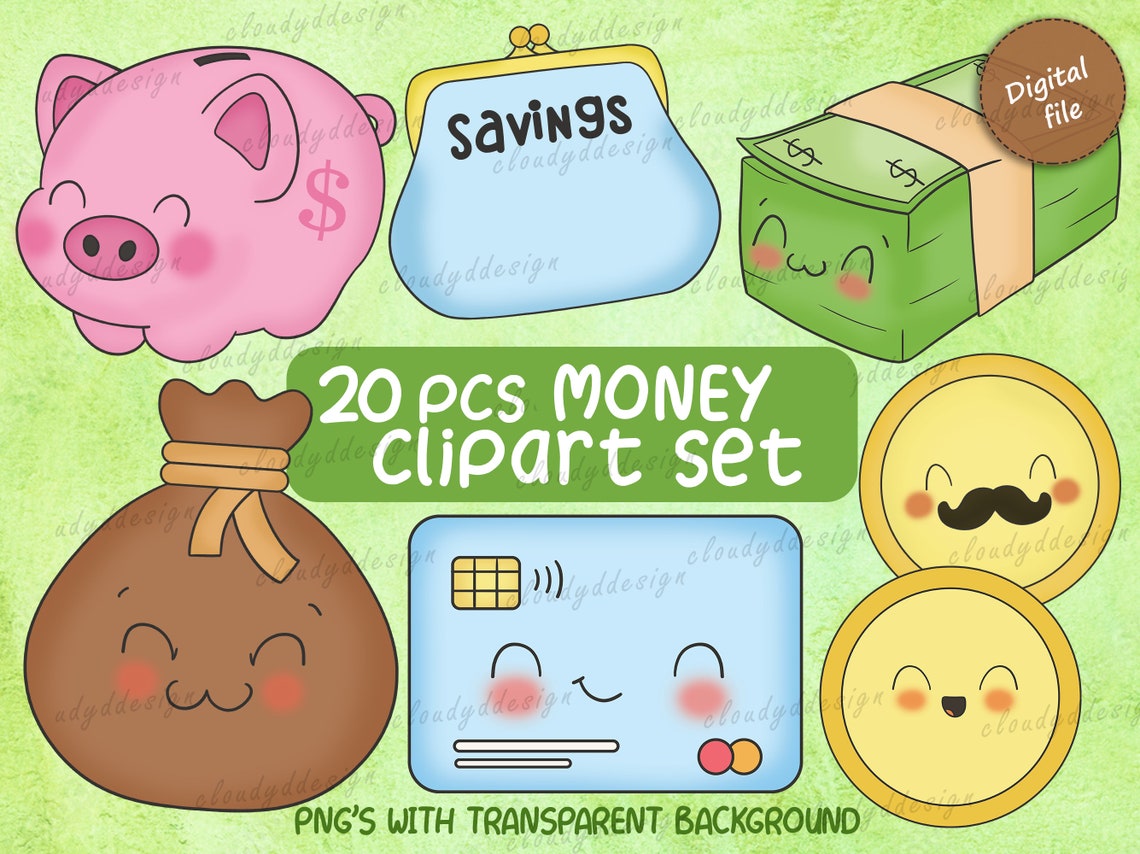 Cute Money Clipart Set ,PNG , COMMERCIAL USE, Money Tracker Clipart ...