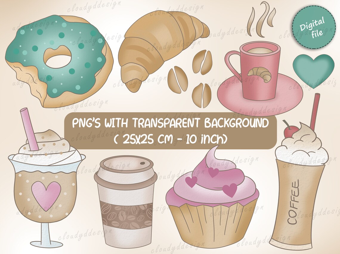Coffee Clipart Set ,PNG , COMMERCIAL USE ,hand Drawn Coffee Cups ...