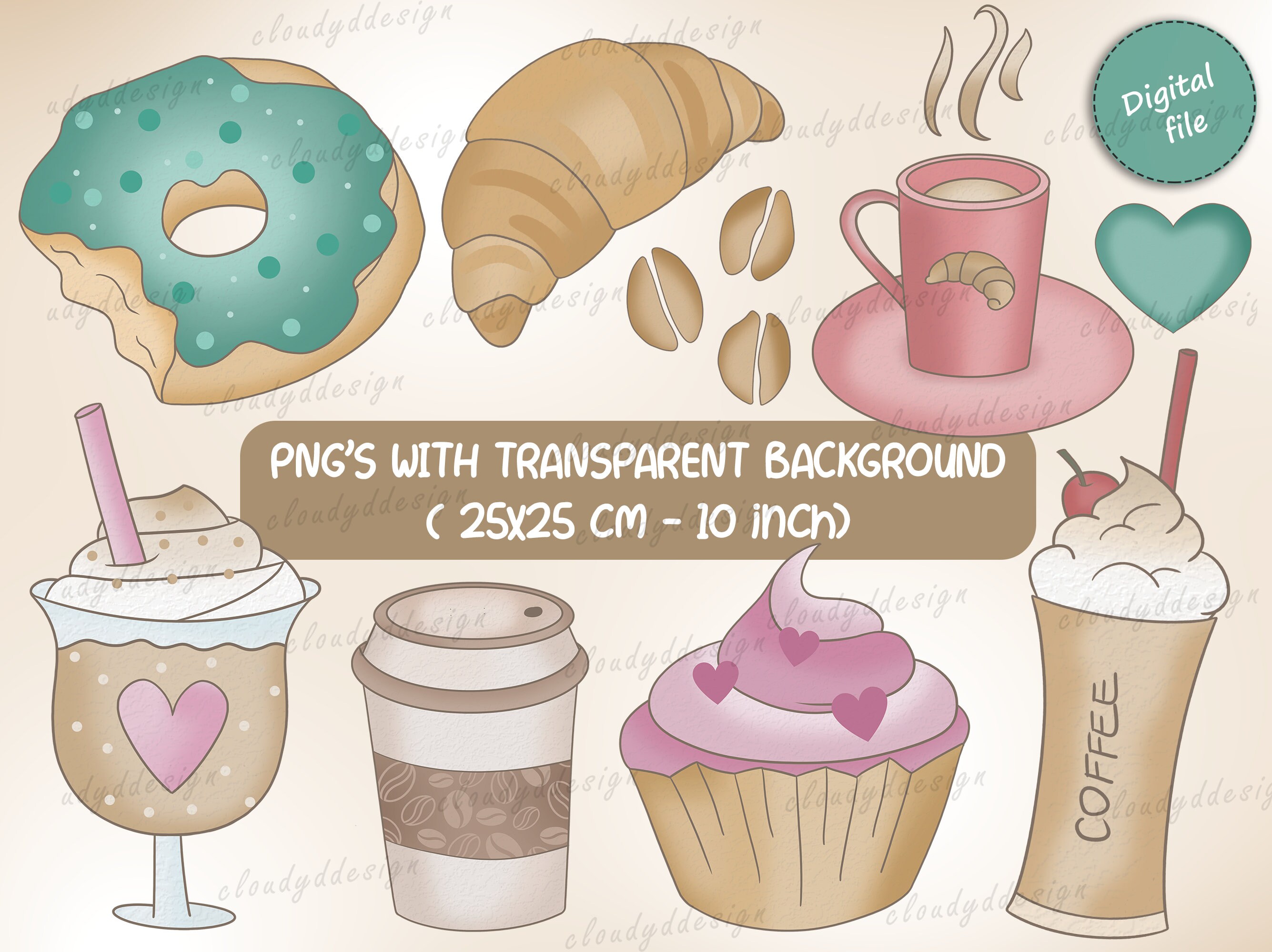 Coffee Clipart Set ,PNG , COMMERCIAL USE ,hand Drawn Coffee Cups ...