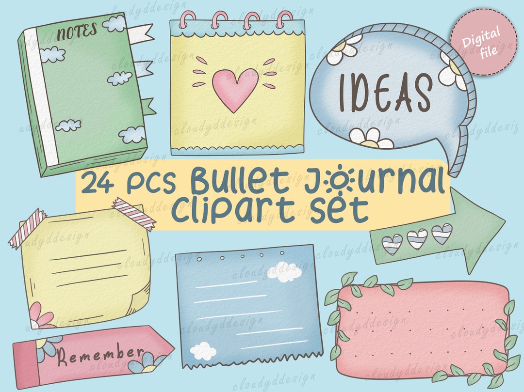 Bullet Journal Clipart Set ,PNG , COMMERCIAL USE, Hand Drawn Digital ...